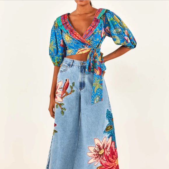 FARM Rio | Tops | Farm Rio Blue Ocean Wrap Blouse Nwt | Poshmark